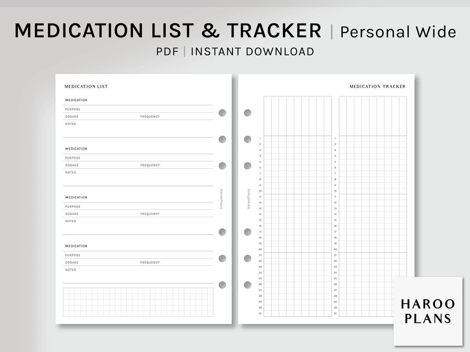 Medication List & Tracker Personal Wide Printable Planner - Etsy