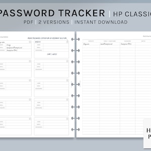 Password Tracker | HP Classic Printable Happy Planner Inserts | Passwords Keeper Log Template ...