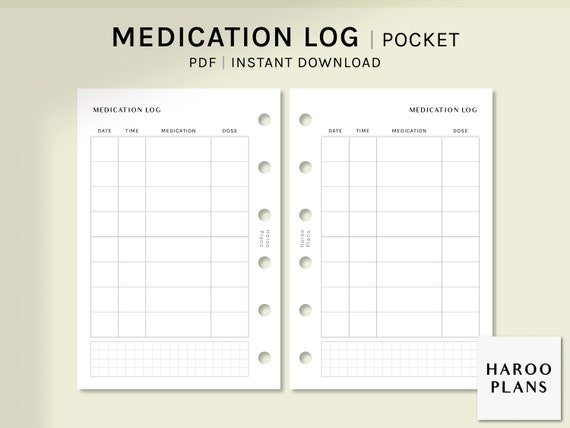 Medication Log Pocket Printable Planner Inserts Medicine | Etsy