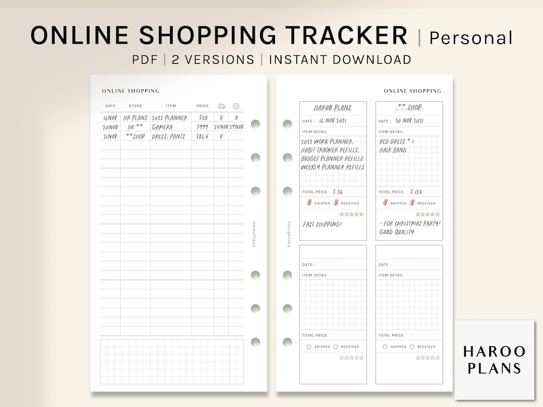 Online Shopping Tracker | Personal Size Printable Planner Inserts ...