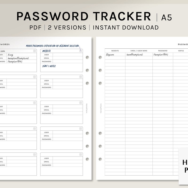 Password Tracker A5 Inserts - Etsy UK
