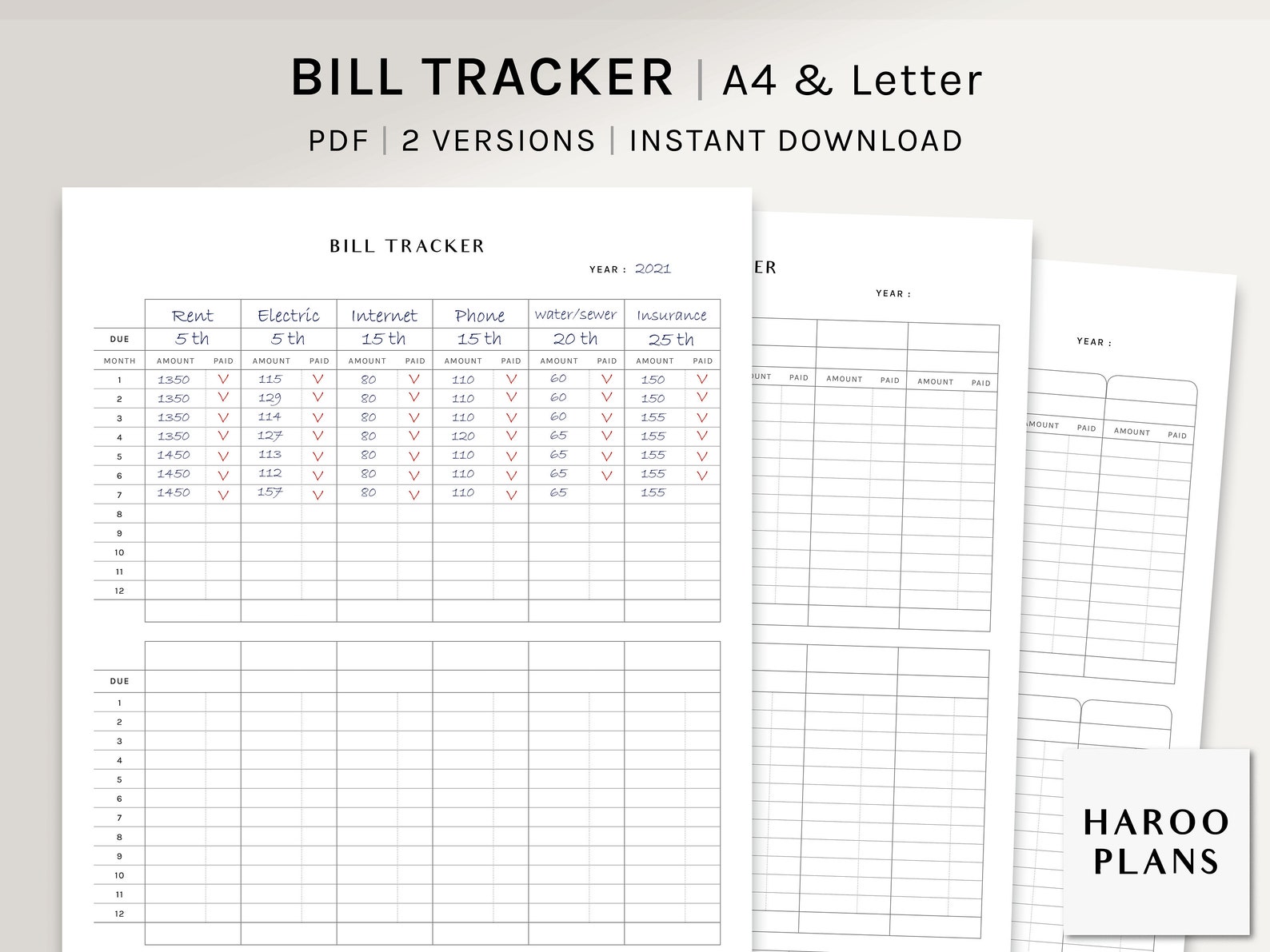 Bill Tracker A4 & US Letter Size Printable Planner Insert - Etsy