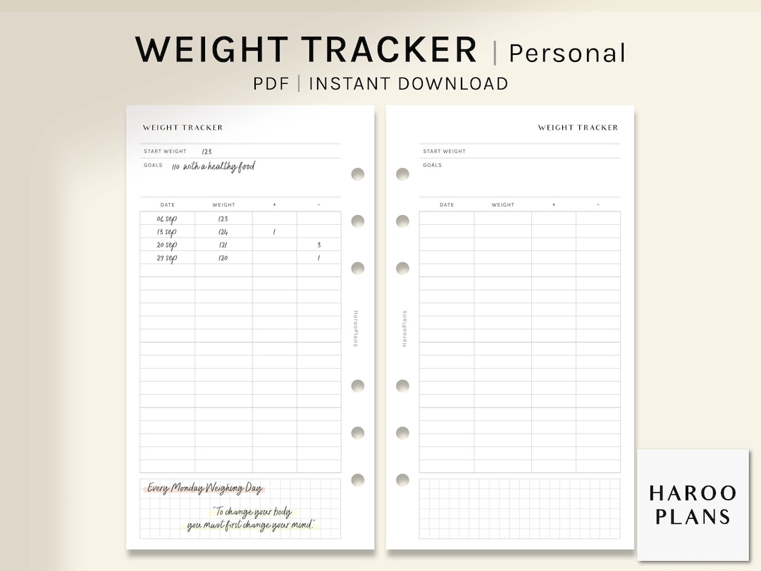 Weight Tracker | Personal Size Printable Planner Inserts | Weight Loss ...