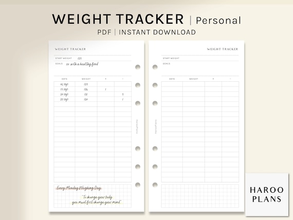 Weight Tracker Personal Size Printable Planner Inserts | Etsy