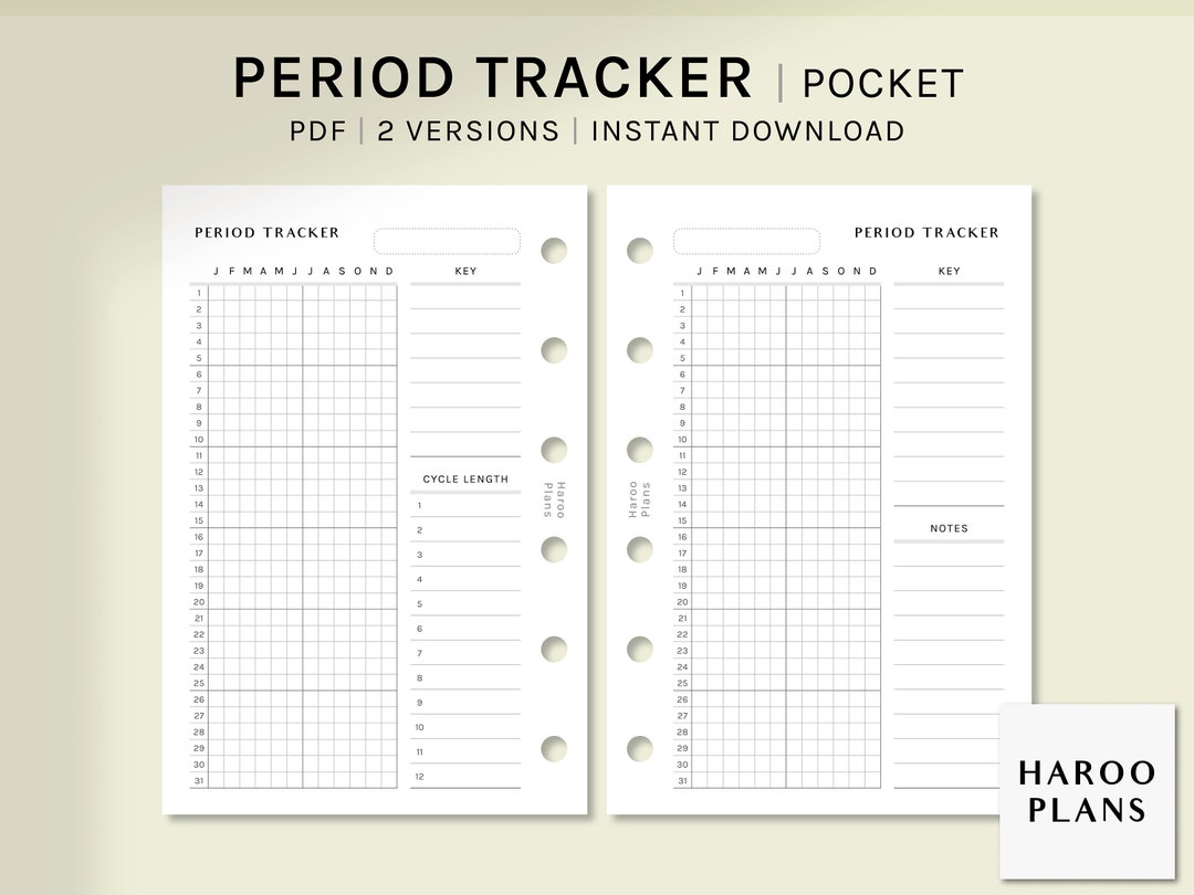 Period Tracker Pocket Rings Printable Planner Inserts Menstrual Cycle ...