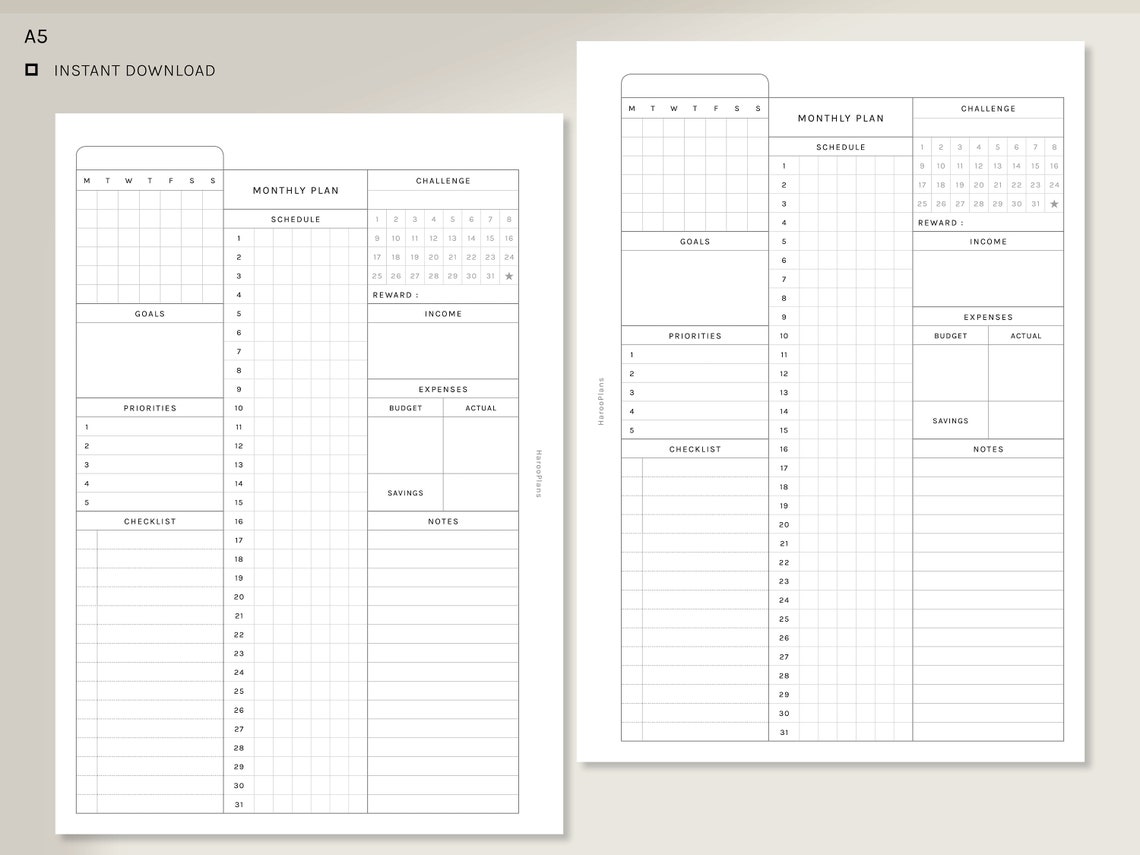Monthly Planner A5 Printable Planner Inserts Monthly | Etsy