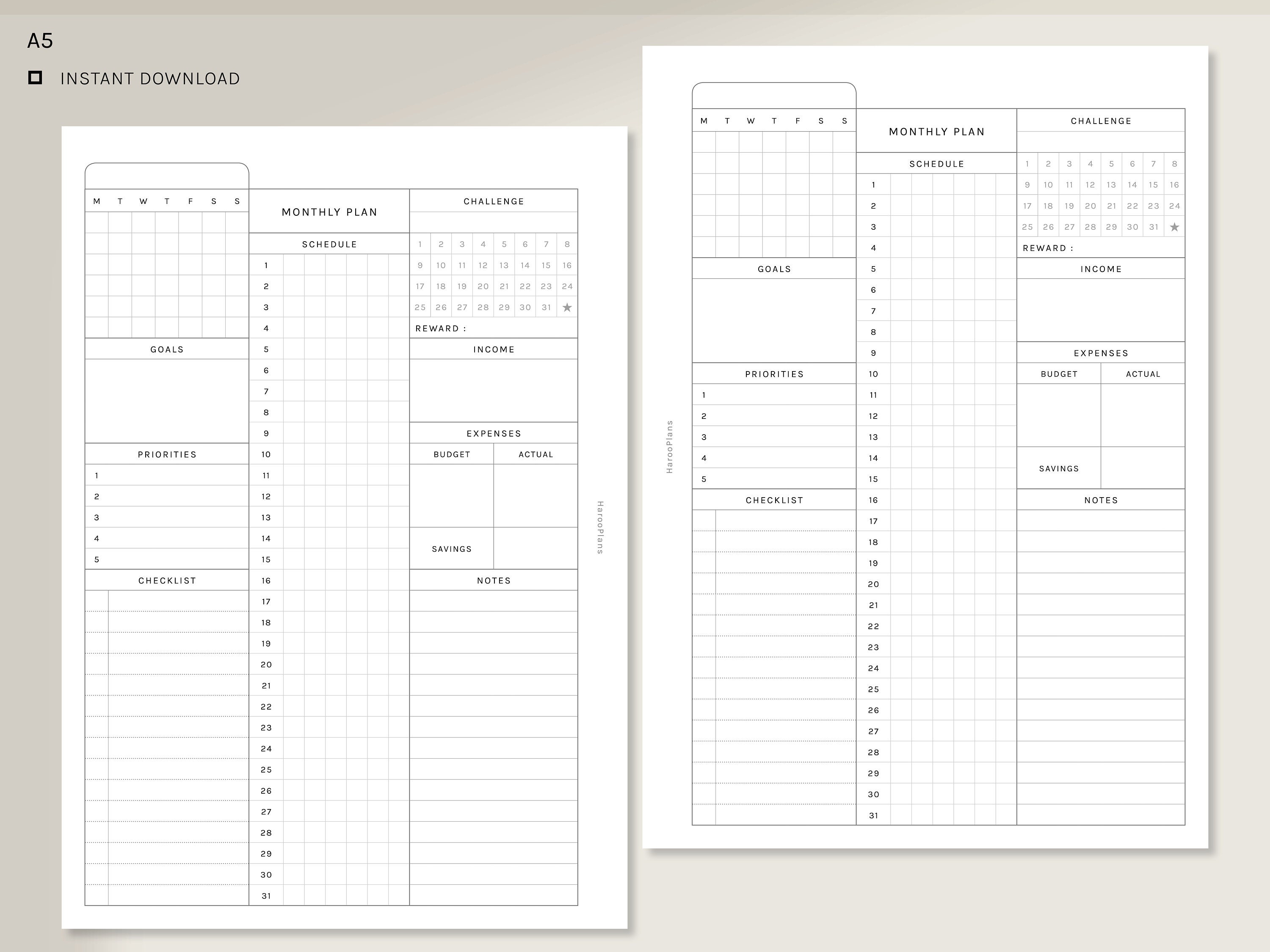 Monthly Planner A5 Printable Planner Inserts Monthly | Etsy