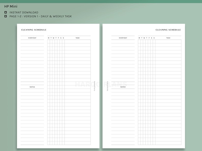Cleaning Schedule HP Mini Printable Happy Planner Inserts - Etsy
