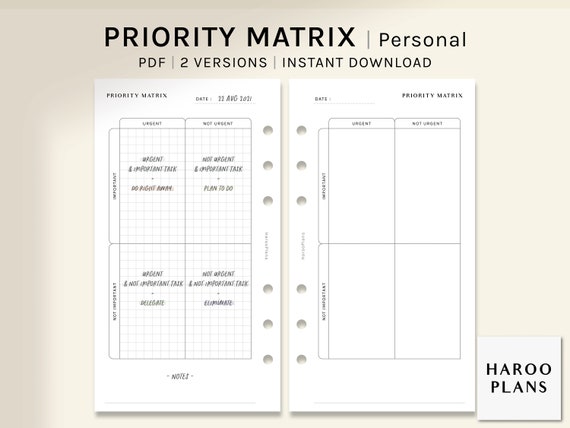 Priority Matrix Personal Size Printable Planner Inserts - Etsy
