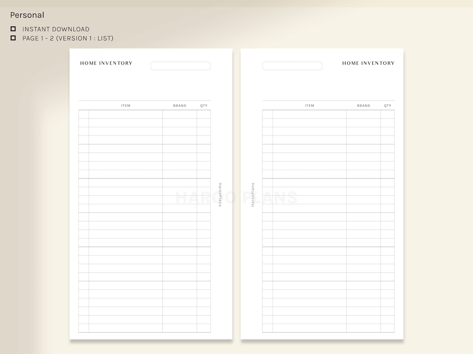 Home Inventory | Personal Size Printable Planner Inserts | Household ...