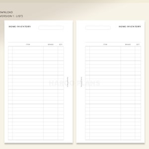 Home Inventory | Personal Size Printable Planner Inserts | Household ...
