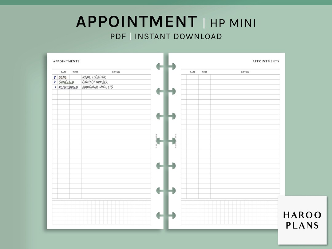 Appointment Tracker | HP Mini Printable Happy Planner Inserts ...