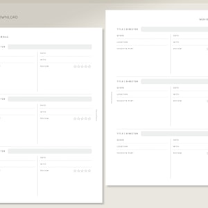 Movie Journal Printable Inserts A5 Film Journal Template PDF Simple ...