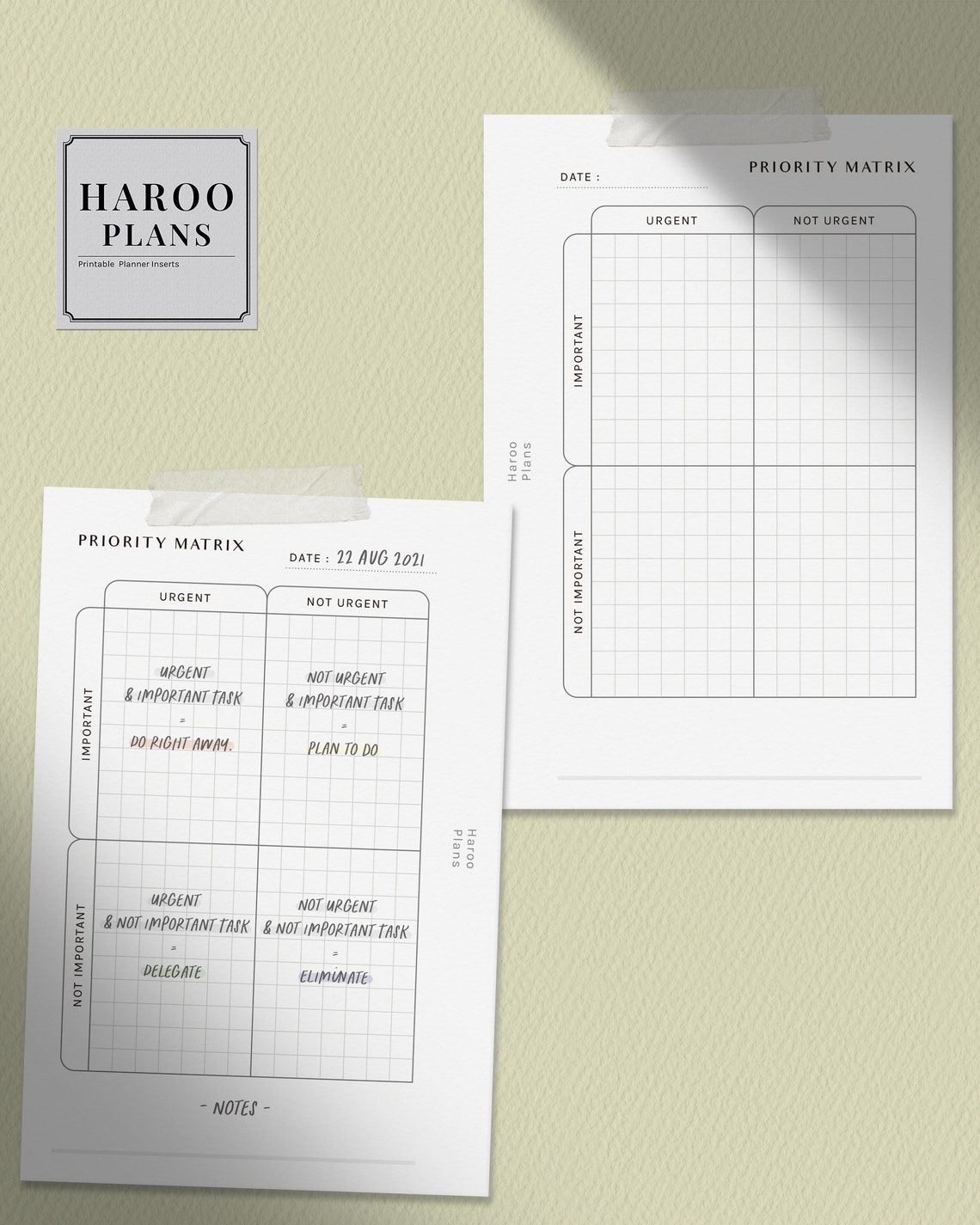 Priority Matrix | Pocket Ring Printable Planner Inserts | Urgent ...