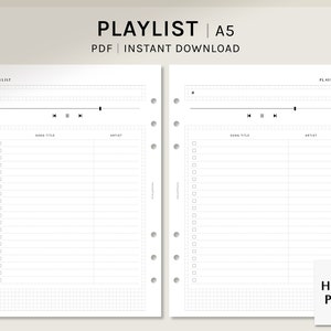 Playlist Sheets | A5 | Printable Music Tracker Inserts | Podcast List ...