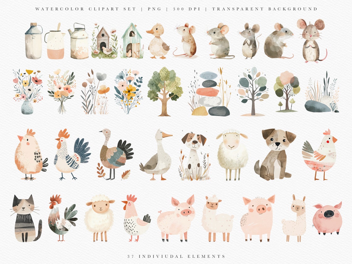 Farm Animal Clipart Bundle Nursery Decor Farm Clipart Baby Shower Decor ...