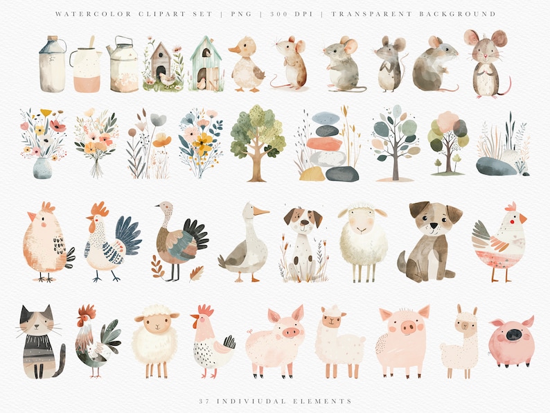 Farm Animal Clipart Bundle Nursery Decor Farm Clipart Baby Shower Decor ...