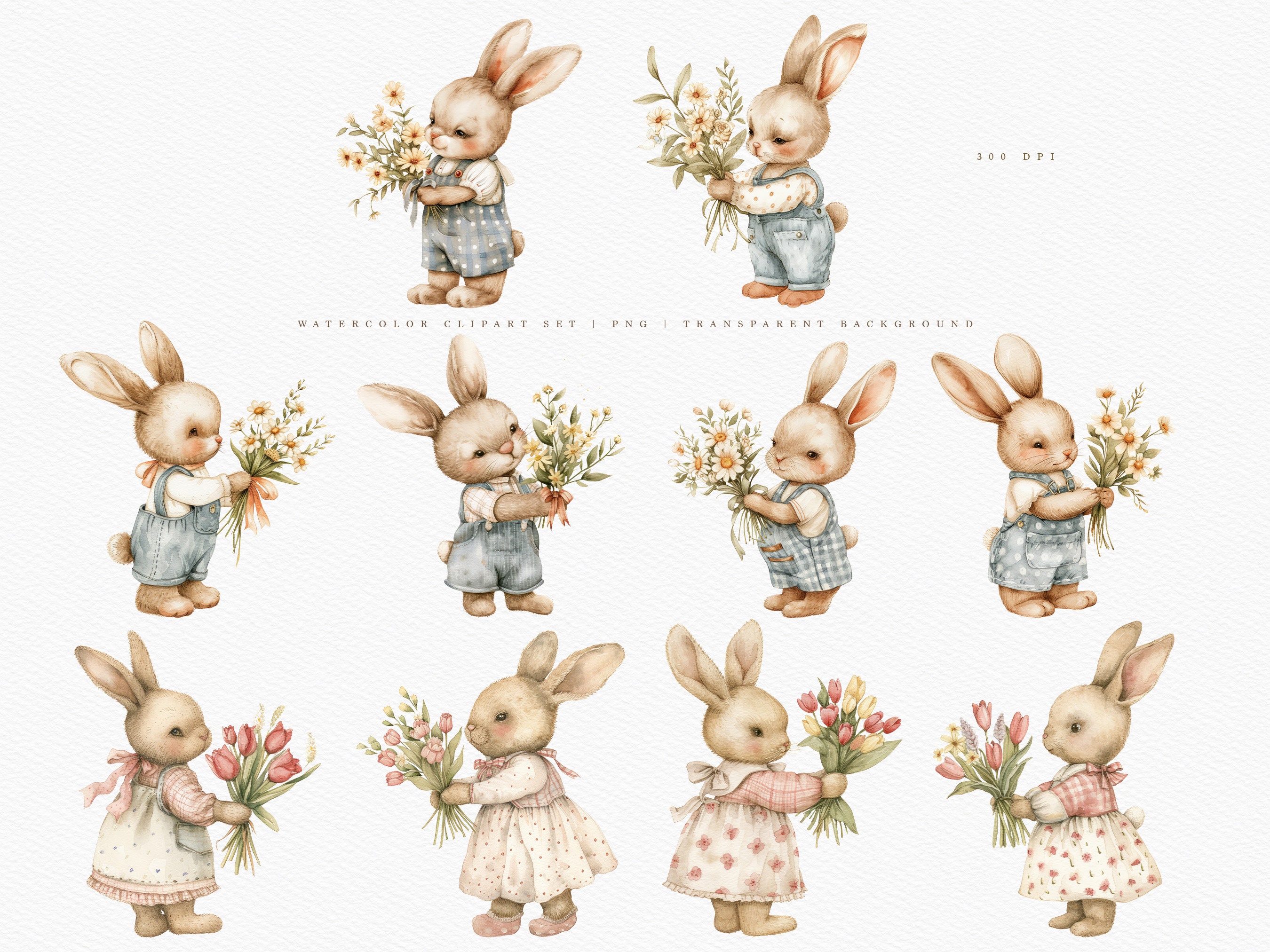 Easter Bunny With Flowers Clipart Digital Clipart Scrapbooking Easter ...