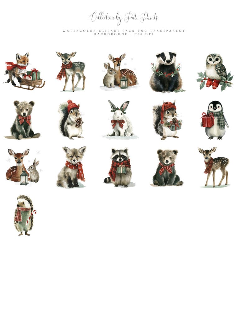 Watercolor Christmas Animals Clipart Set, Woodland Winter Forest ...