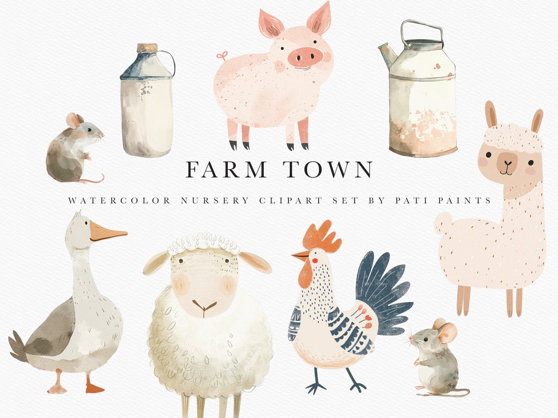 Farm Animal Clipart Bundle - Nursery Decor - Farm Clipart - Baby Shower ...