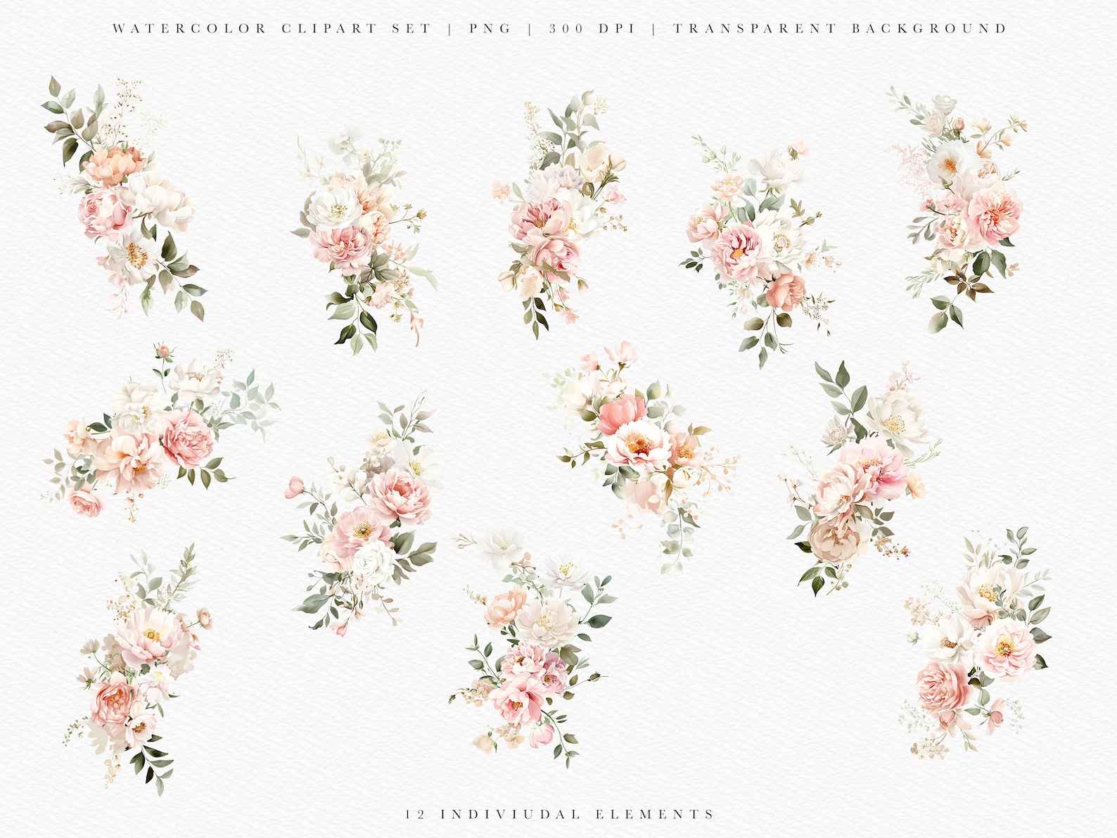 Watercolor Wedding Flower Clipart Roses Clipart Watercolor Peony ...