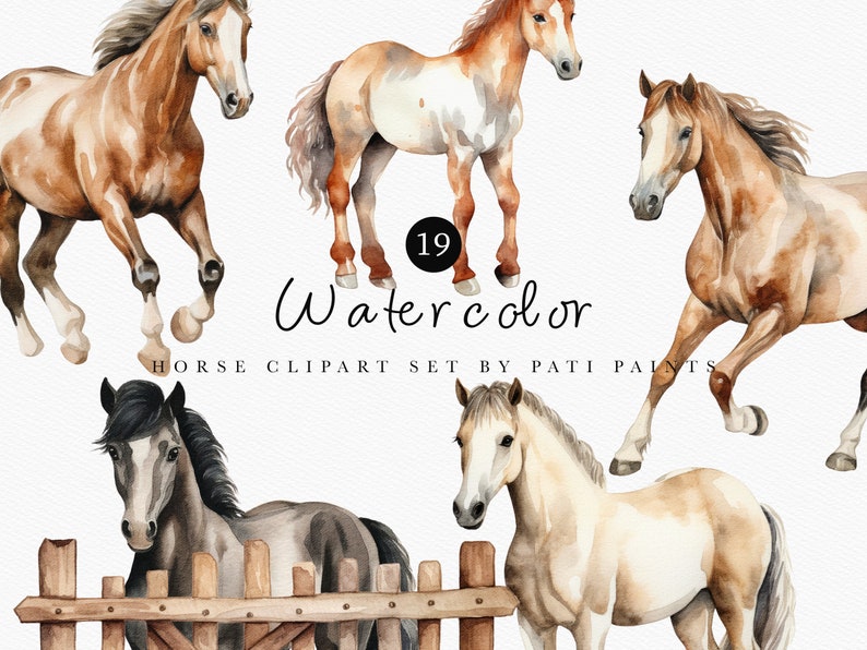 Watercolor Horse Clipart Bundle - Farm Animal Clipart - Nursery Wall ...
