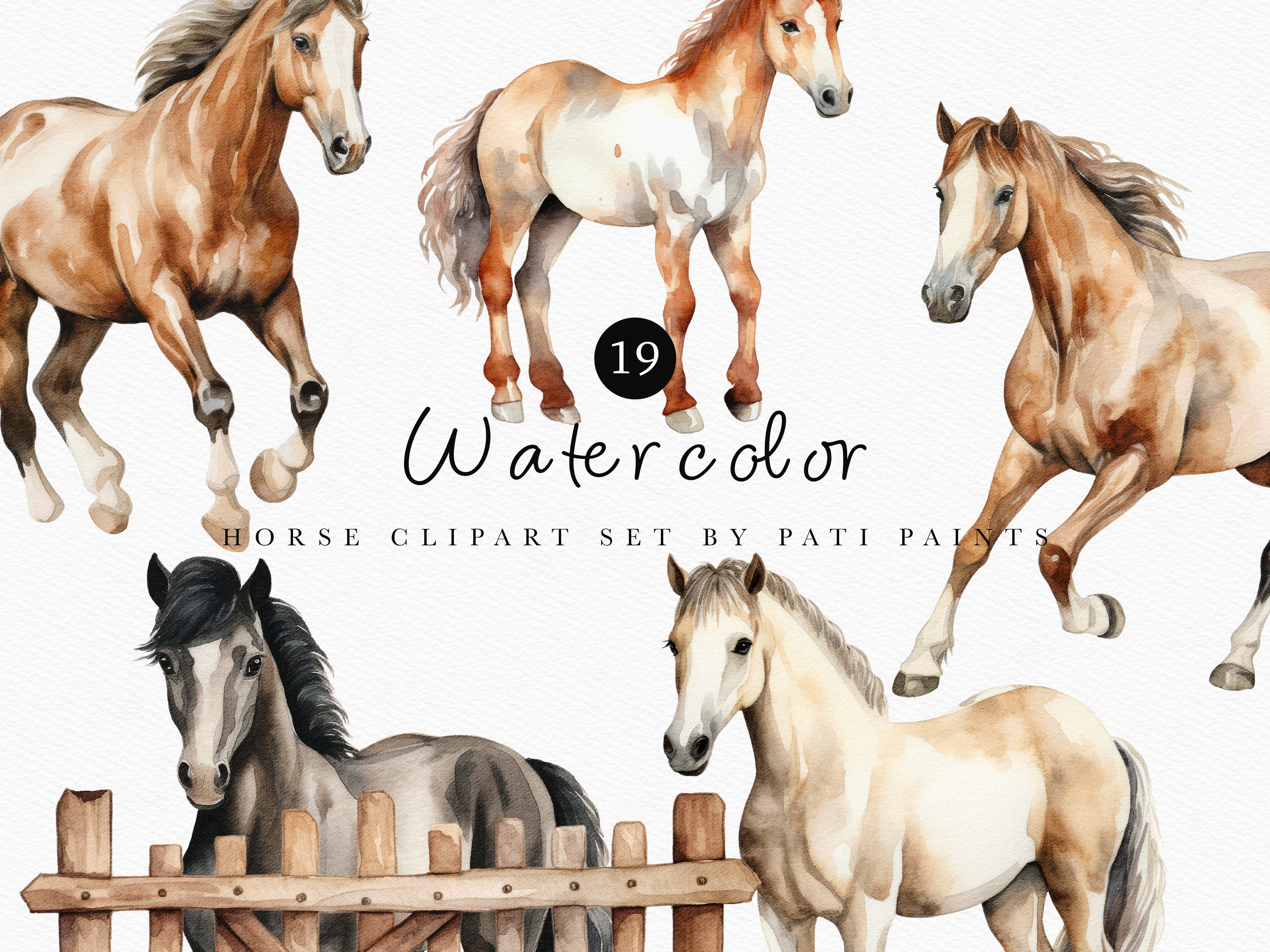 Watercolor Horse Clipart Bundle Farm Animal Clipart Nursery Wall Art ...