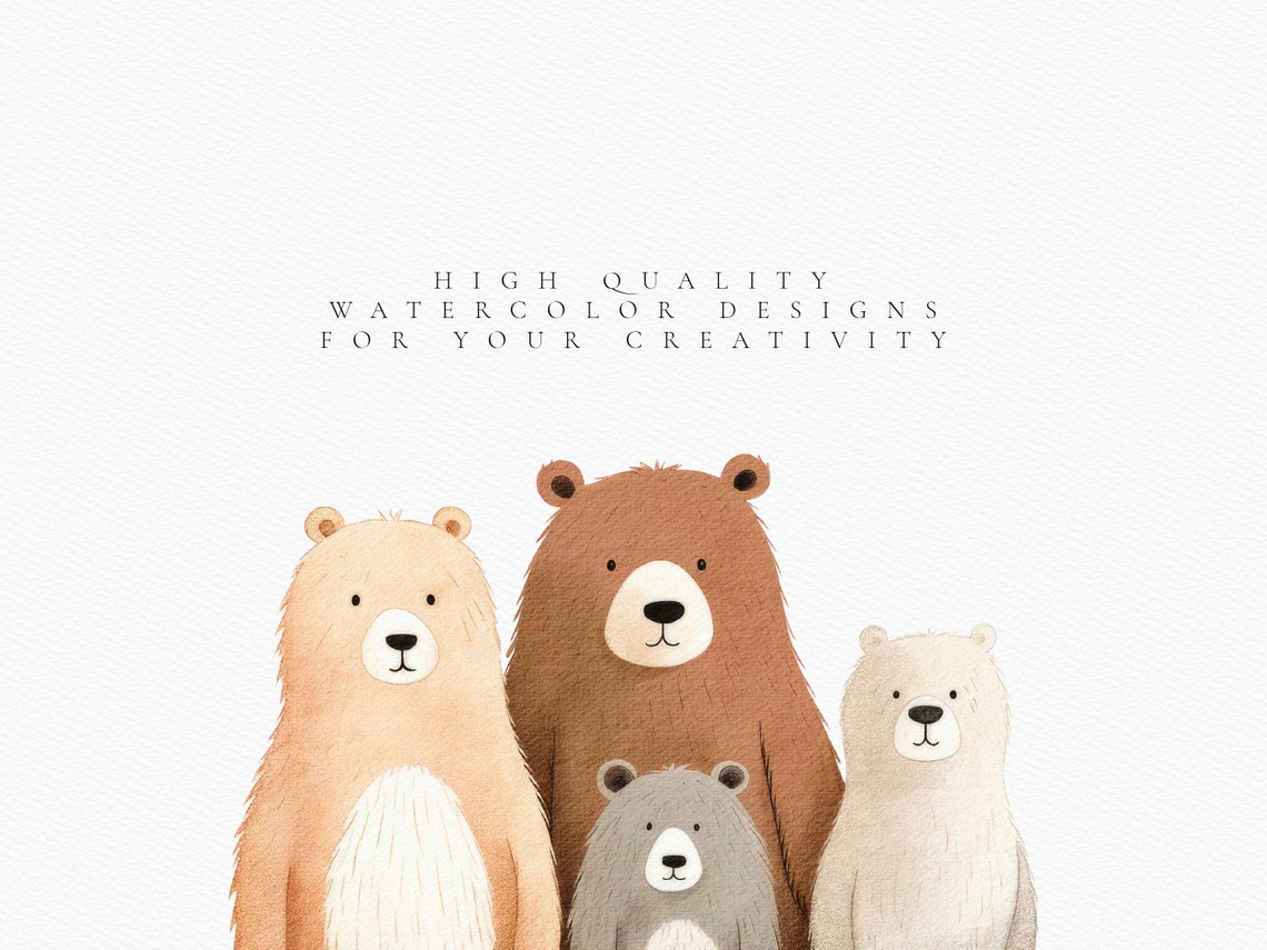 Family Bear Clipart Bundle - Watercolor Nursery Bear Clipart - Card ...