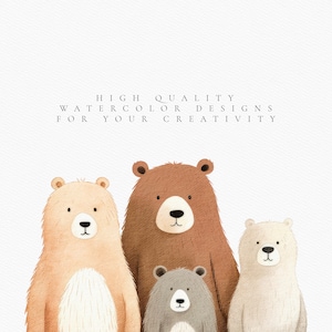 Family Bear Clipart Bundle - Watercolor Nursery Bear Clipart - Card ...