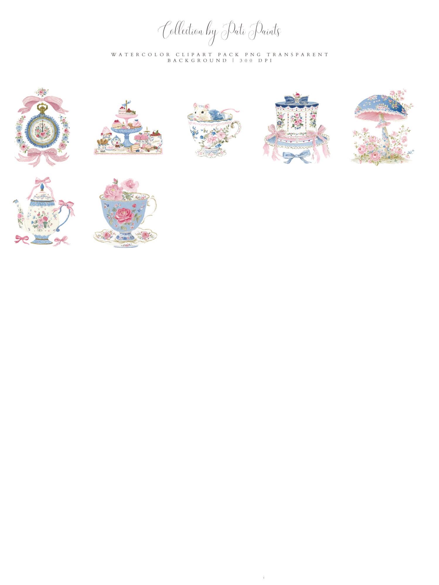 Watercolor Alice in Wonderland Clipart Set PNG Transparent Background ...