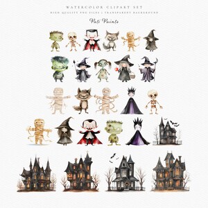 Watercolor Cute Halloween Clipart Bundle for Kids - Monster Clipart ...