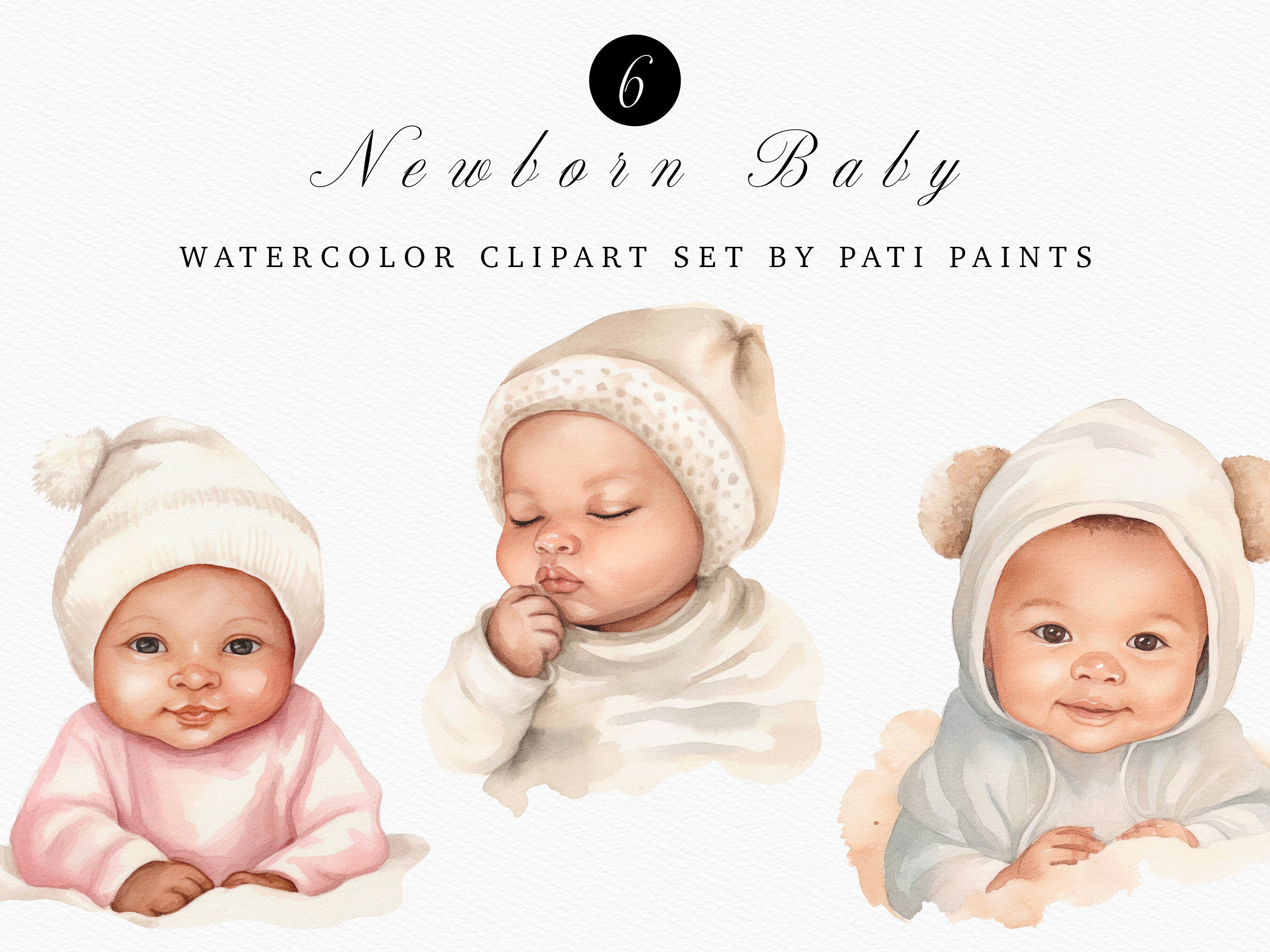 Watercolor Newborn Baby Clipart Bundle for Baby Shower Invitation Cute ...