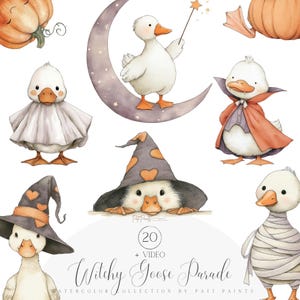 Witchy Goose Parade Halloween Clipart Set, 20 PNG Transparent Files ...
