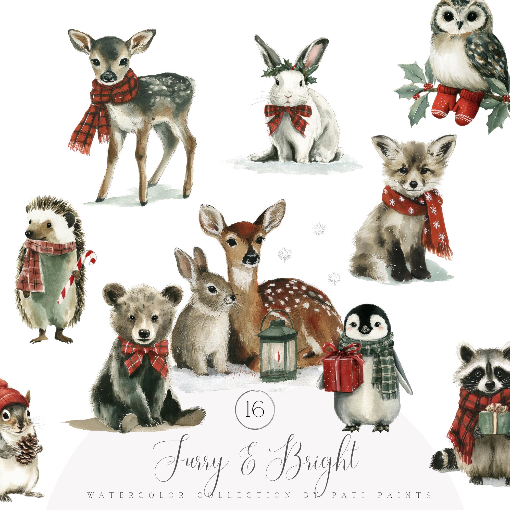 Watercolor Christmas Animals Clipart Set, Woodland Winter Forest ...