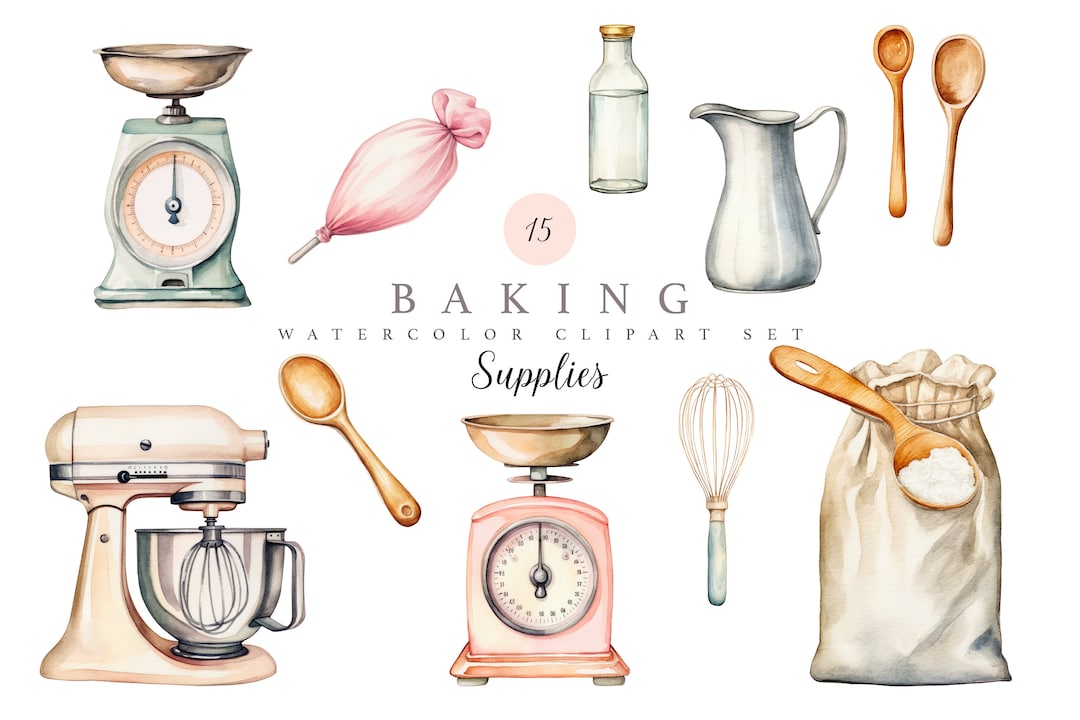 Baking Supplies Clipart Bundle - Watercolor Baking Clipart - Cooking ...