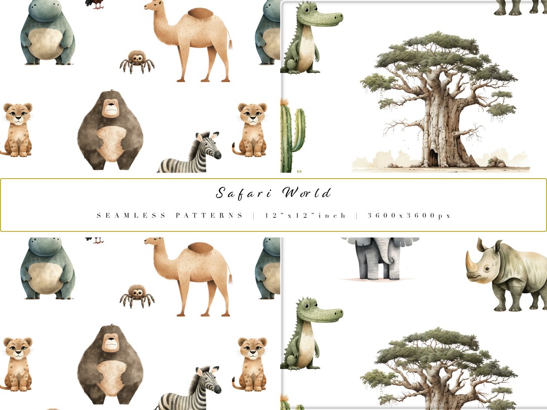 Safari Animal Digital Paper Set - Digital Background - Nursery Seamless ...