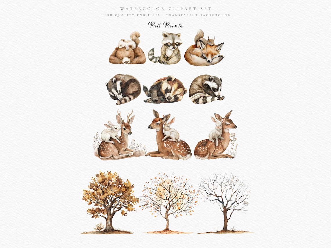 Autumn Forest Animal Clipart Bundle - Watercolor Forest Animal Wall Art ...