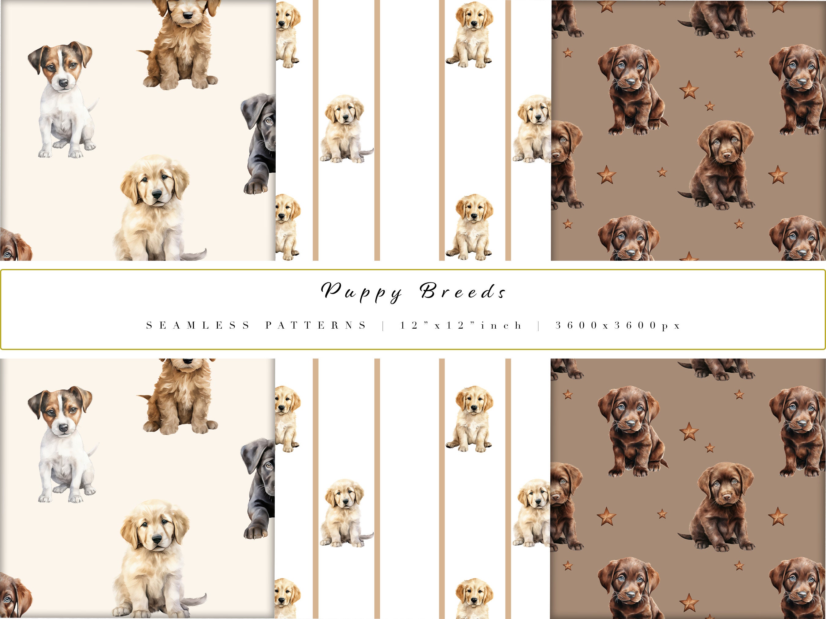 Cute Dog Digital Papers Watercolor Papers Pupy Breed Pattern ...