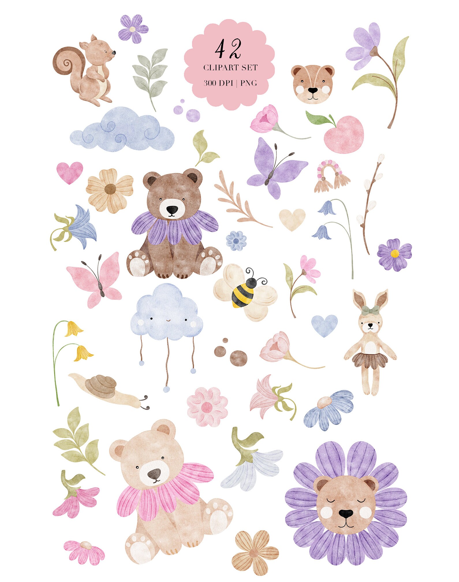 Spring Sweet Baby Watercolor Clipart - Floral Spring Clip Art ...