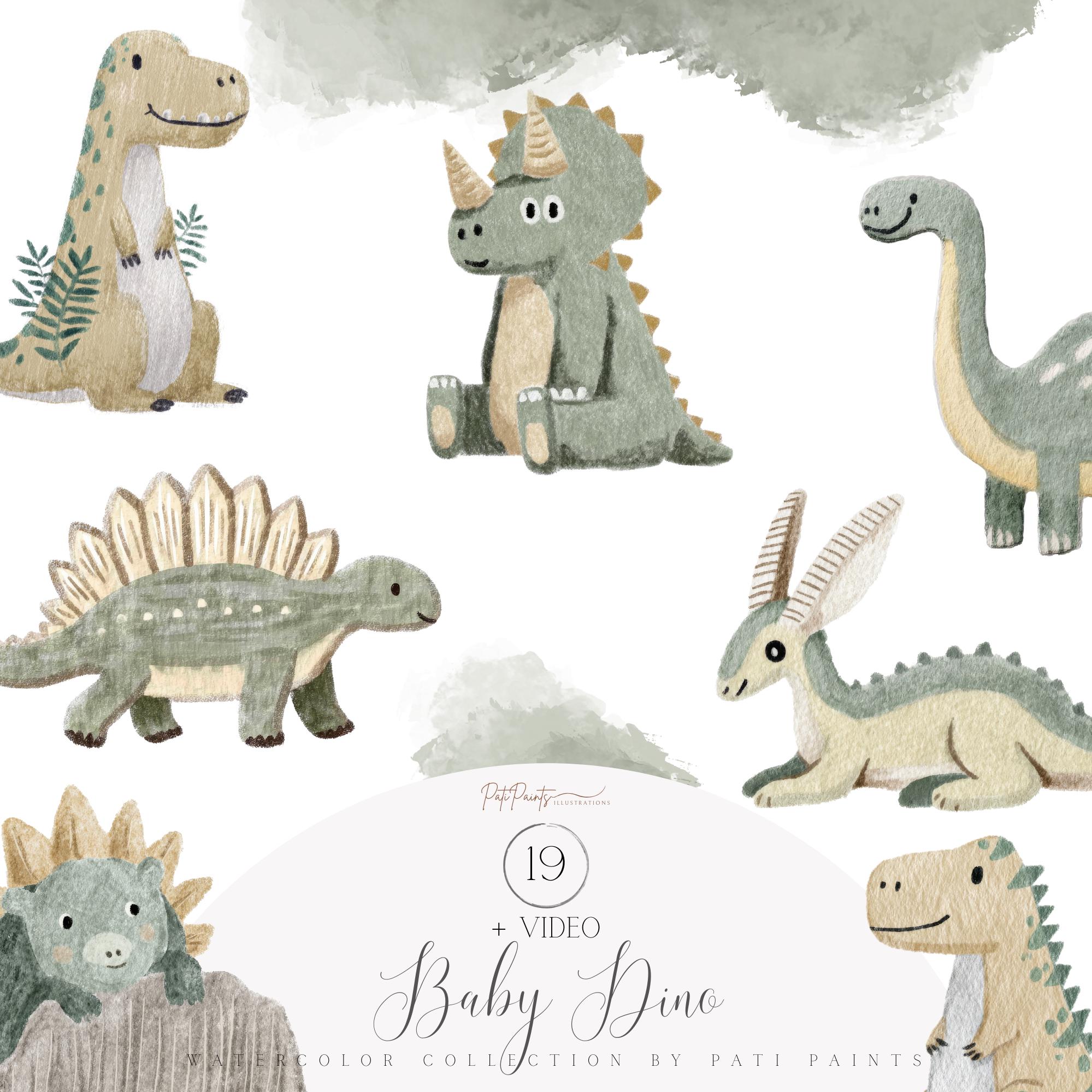Baby Dinosaur Clipart, Watercolor Dino PNG Bundle, Cute Prehistoric ...
