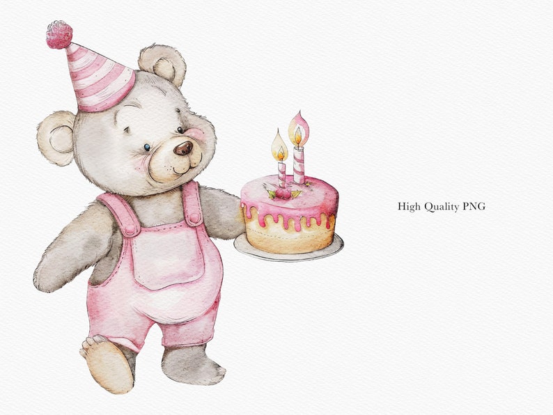 Birthday Bear With Cake Clipart Bundle - Scrapbooking - Happy Birthday ...