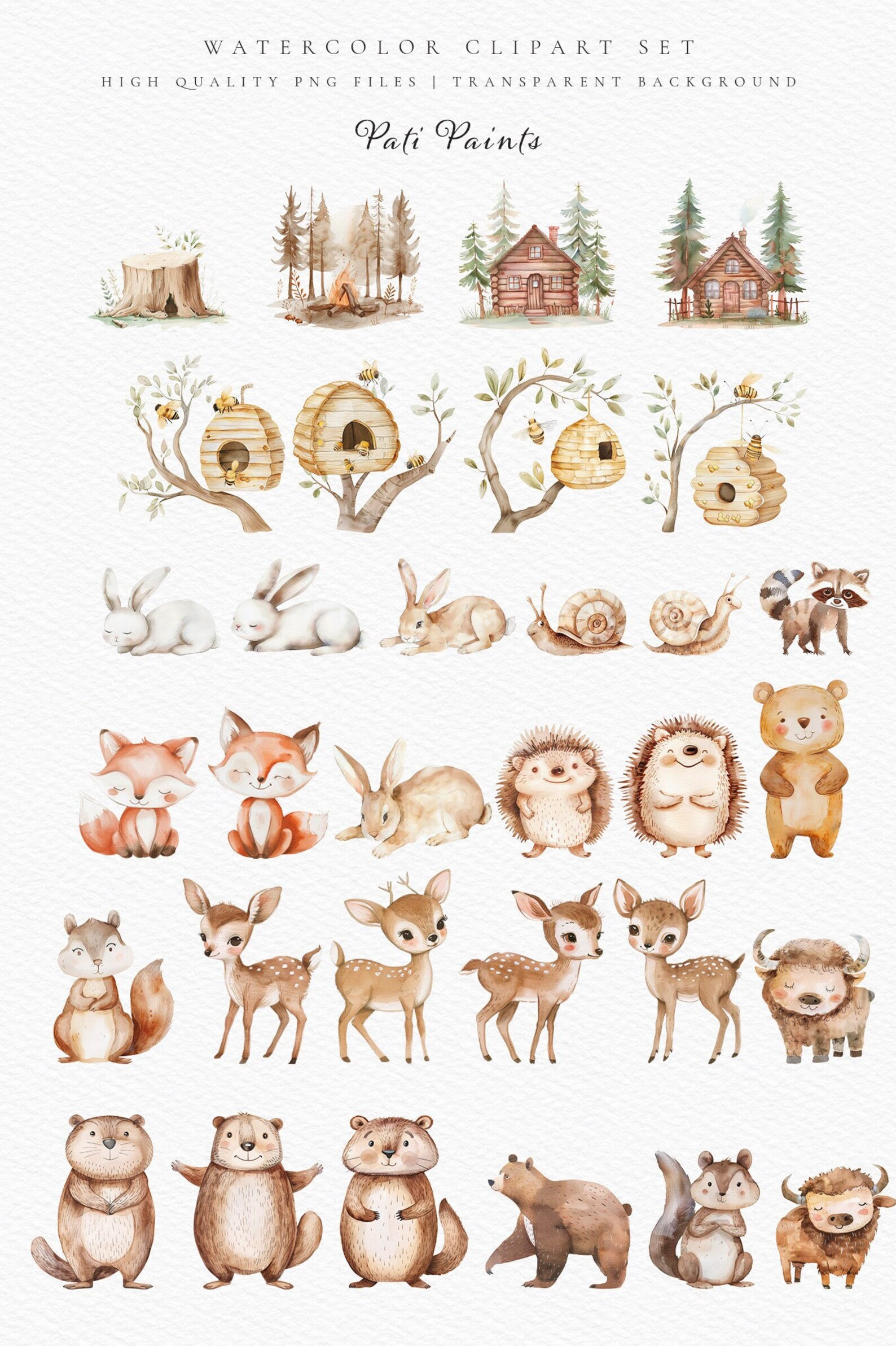 Cute Woodland Animal Clipart Bundle Nursery Baby Animal Clipart Forest ...