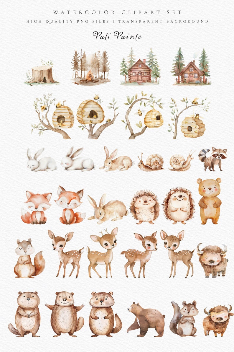Cute Woodland Animal Clipart Bundle Nursery Baby Animal Clipart Forest ...