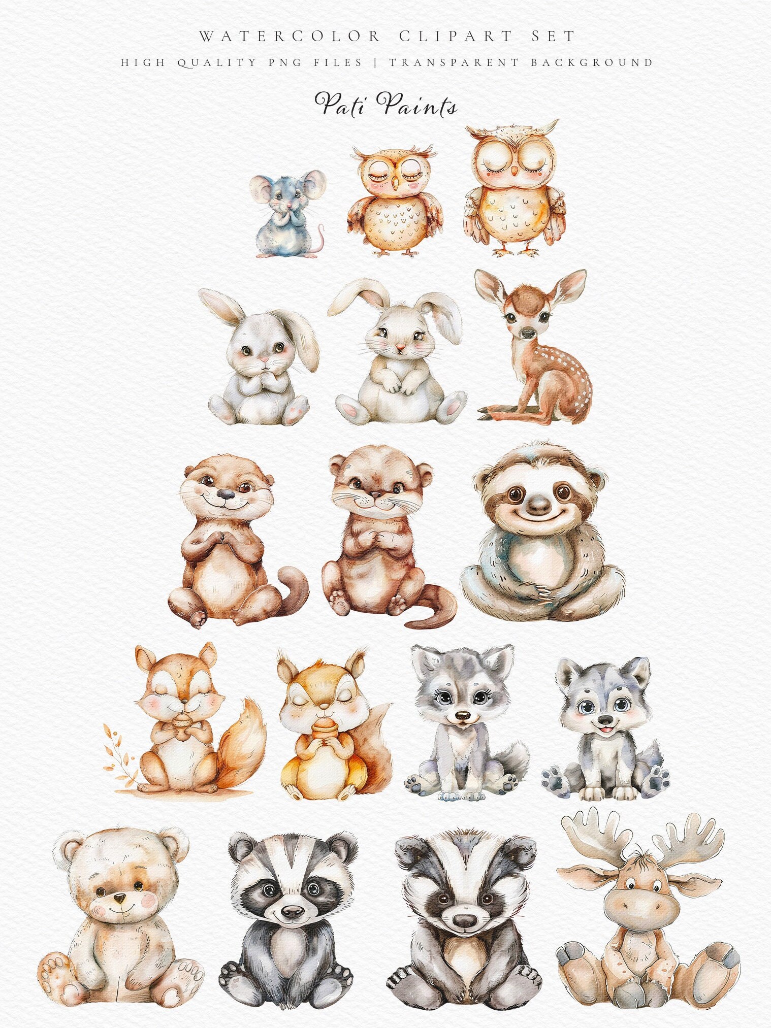 Watercolor Woodland Animals Clipart Bundle, Nursery Woodland Clipart ...