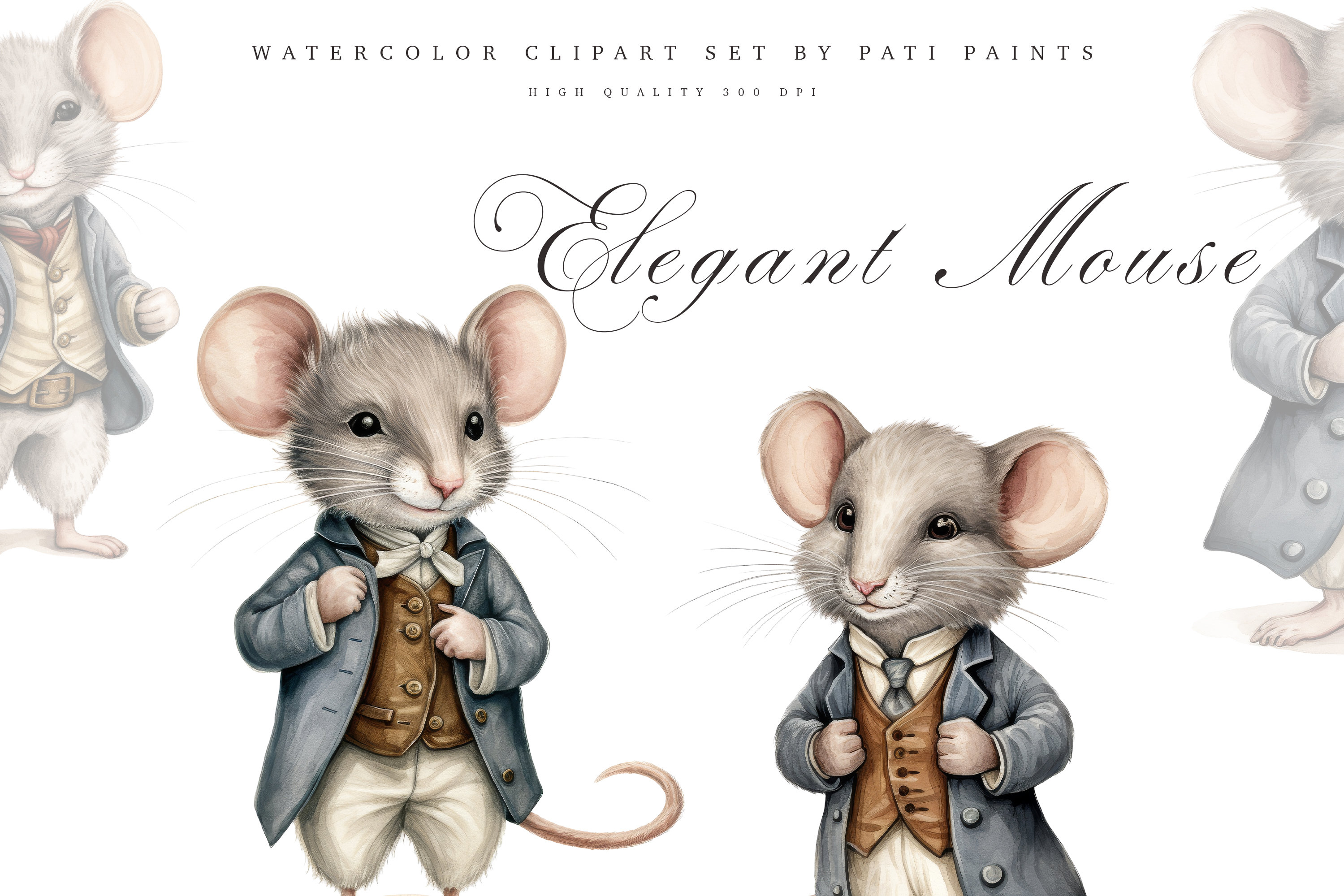 Watercolor Elegant Mouse Clipart Bundle Mouse in Clothes Clipart ...