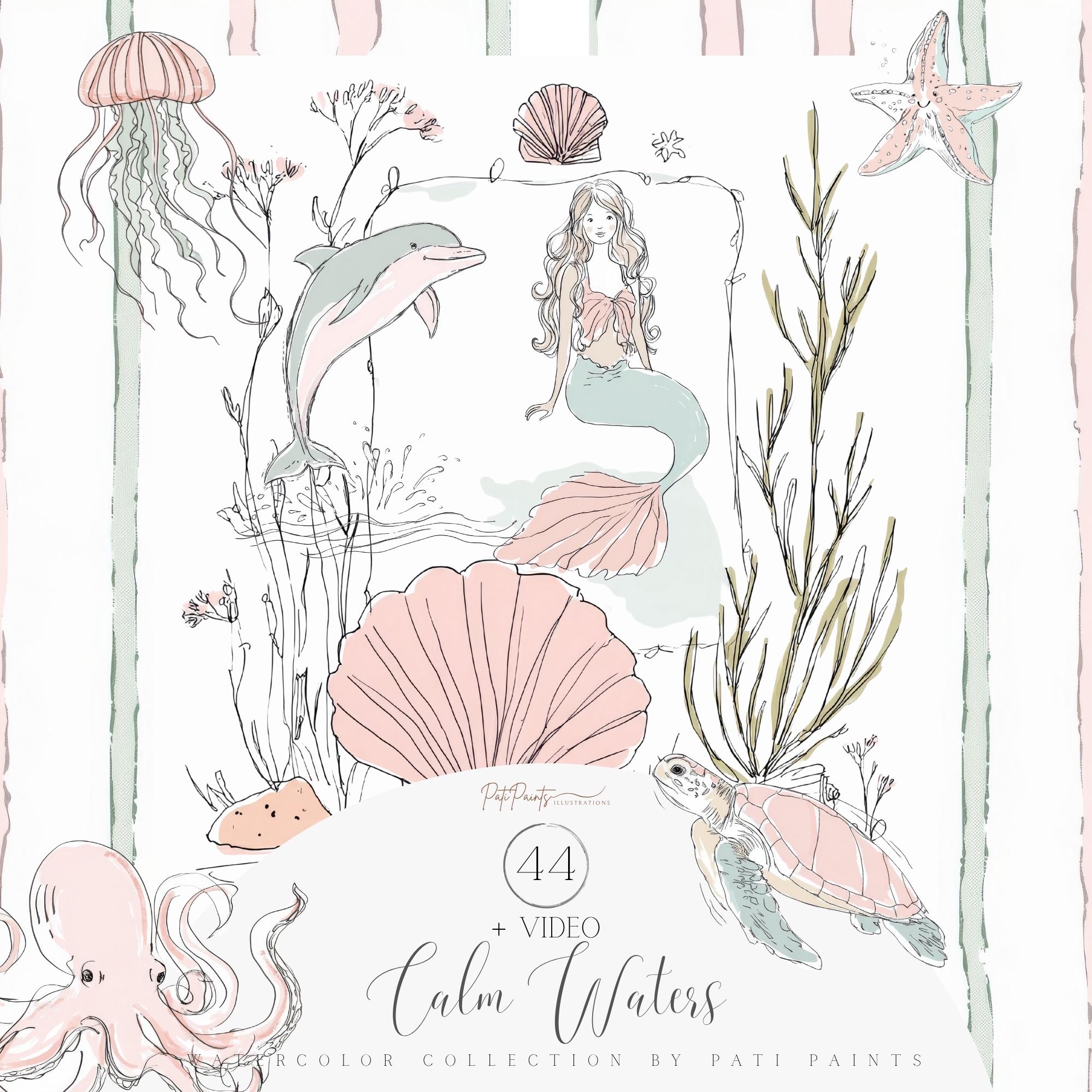Pastel Mermaid Hand Drawn Doodles Clipart Set, Calm Ocean Pngs, Under ...