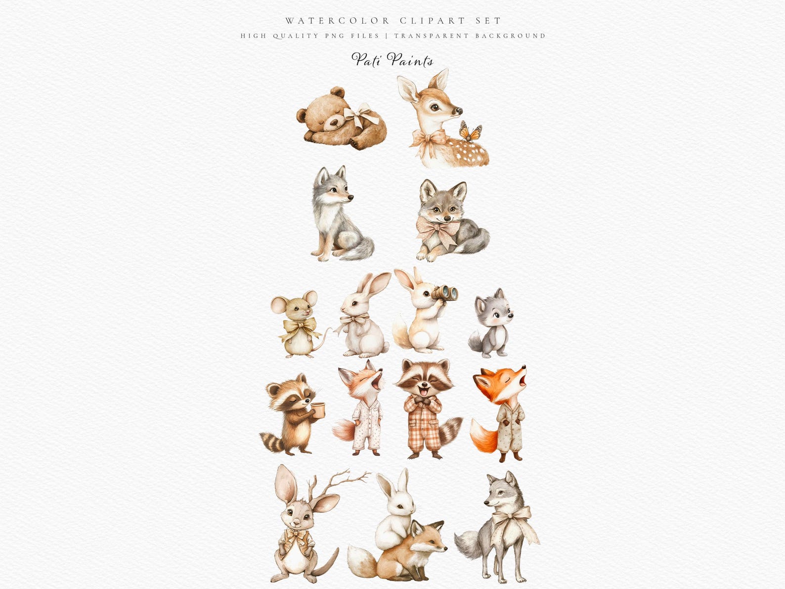 Watercolor Woodland Animal Clipart Set - Forest Baby Shower - Digital ...