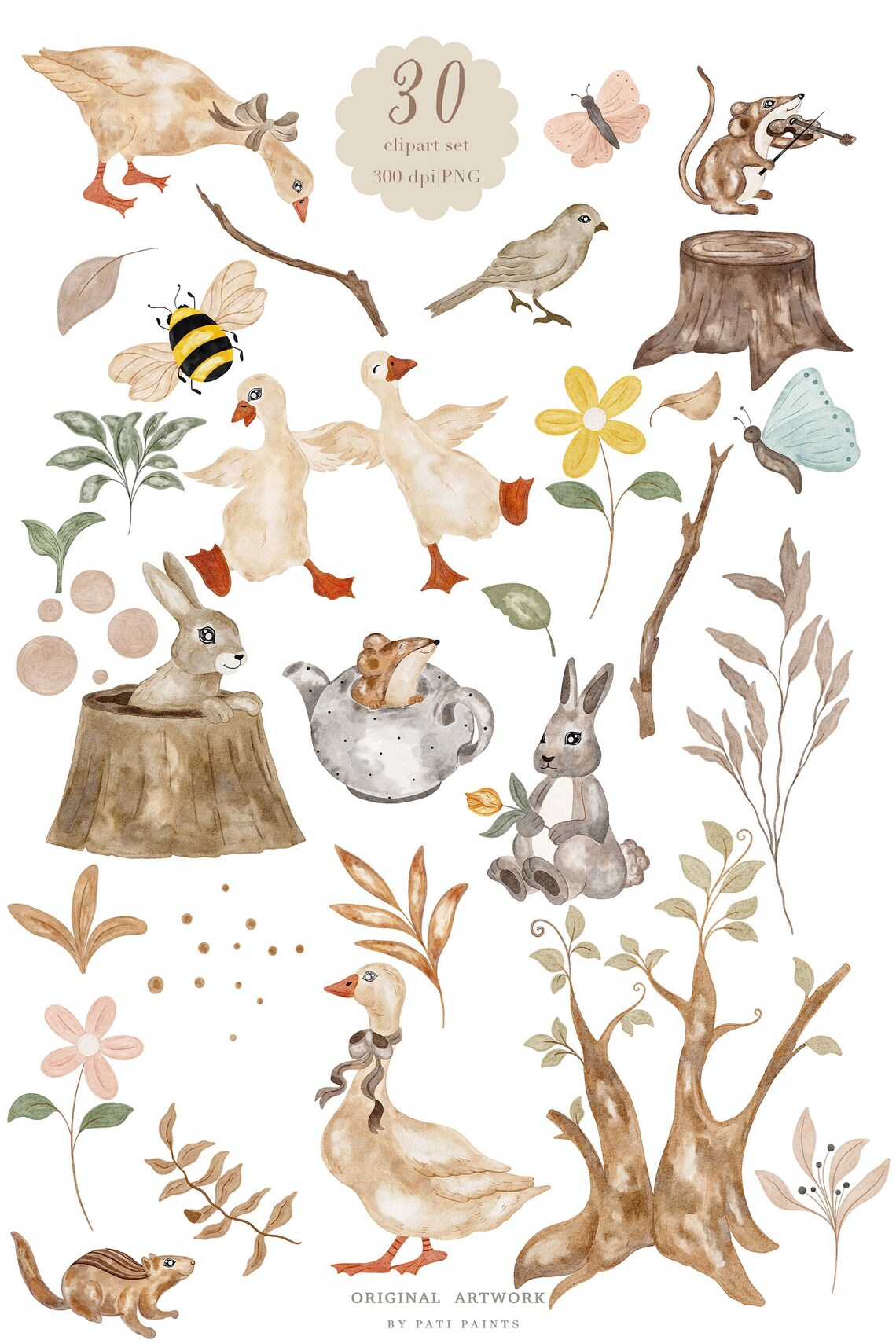 Woodland Walk Clipart Set Watercolor Clipart Digital Download Nursery ...