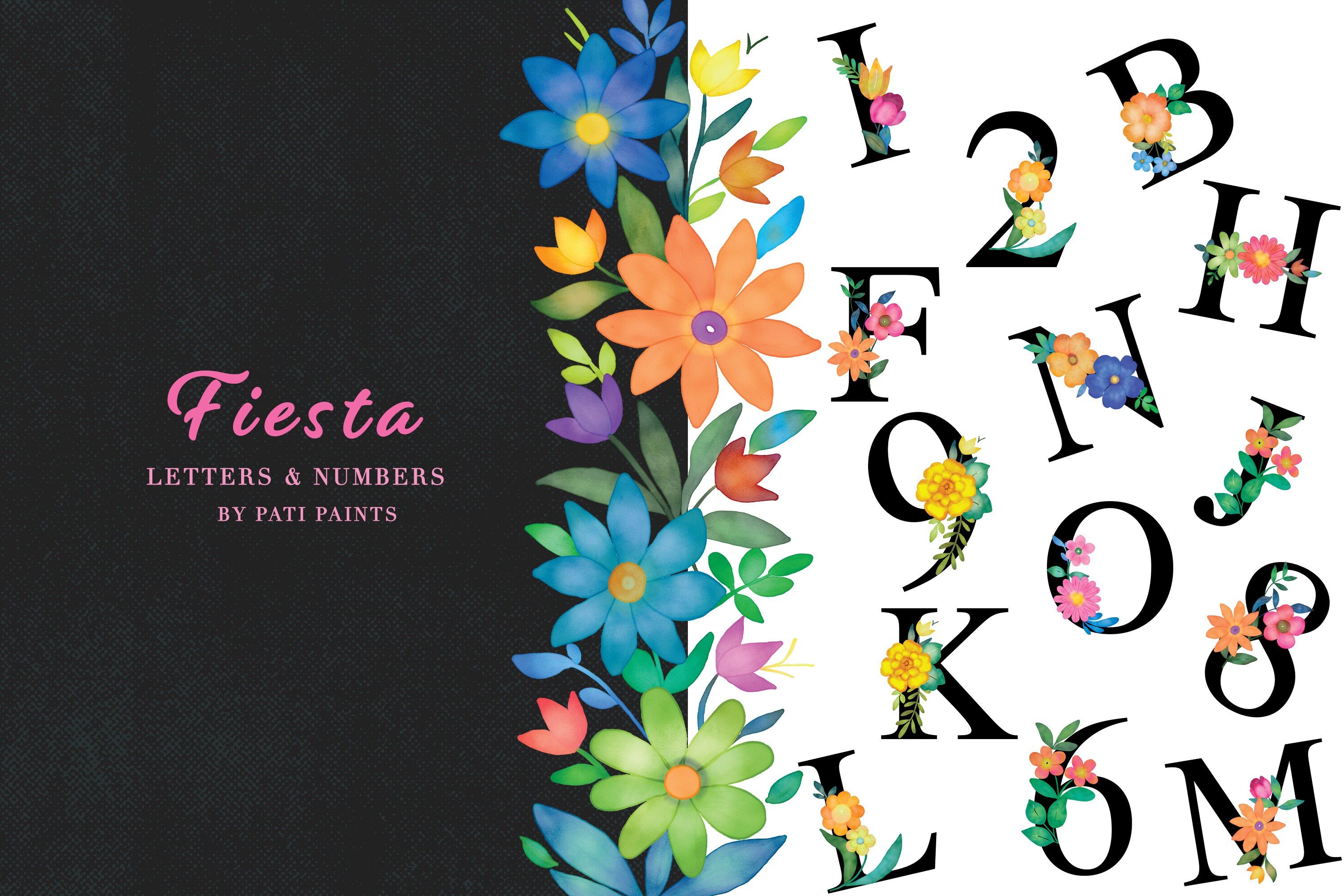 Fiesta Colorful Floral Clipart Hand Painted Watercolor Flowers Mexican ...