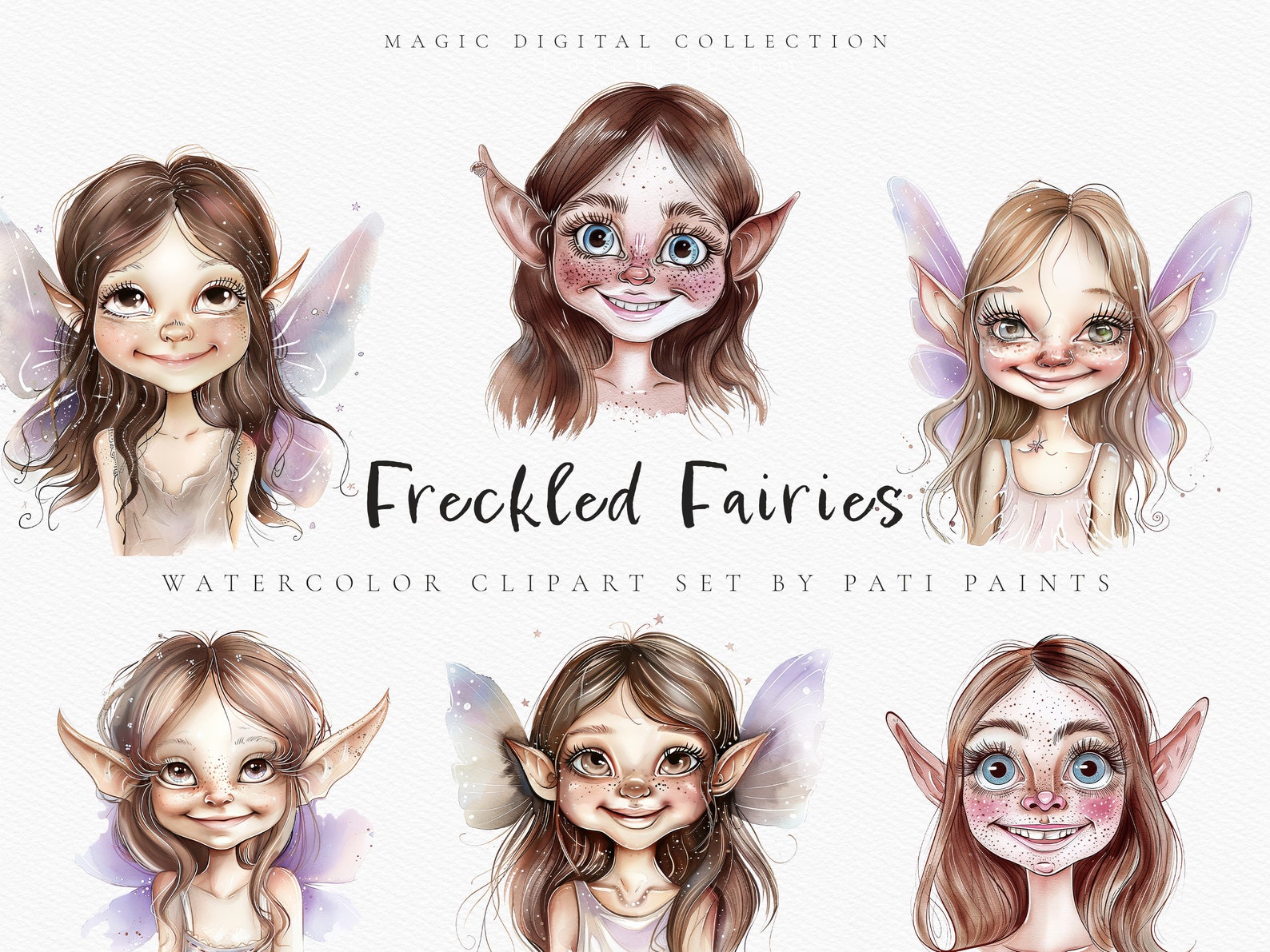 Watercolor Fairy Face Clipart Bundle Digital Download Fairy Clipart ...